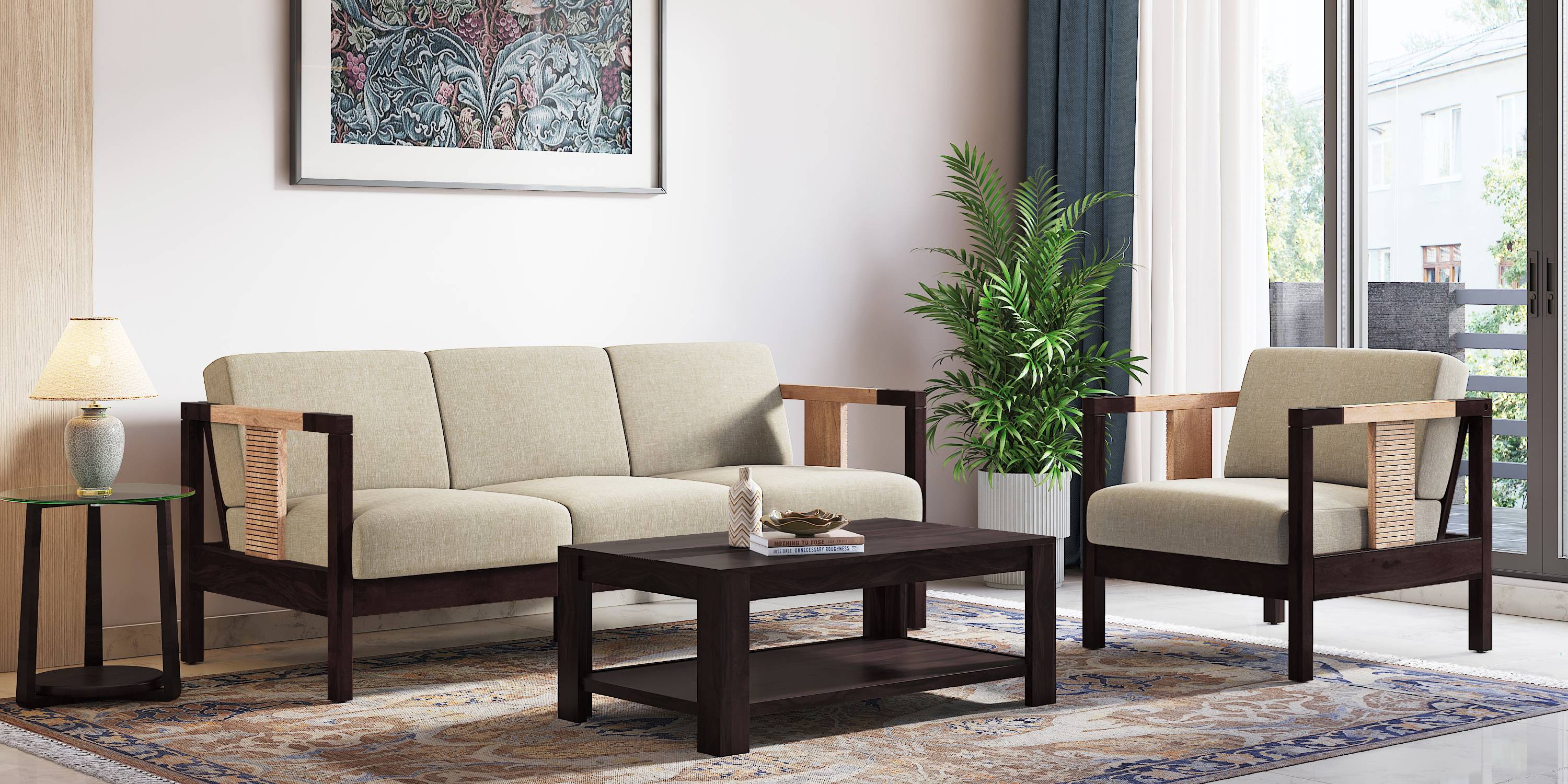 Cairo Wooden Sofa (Macadamia Brown) - Urban Ladder