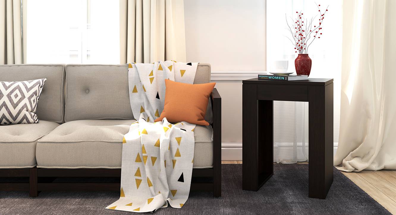 Epsilon Solid Wood Side Table in Teak Finish - Urban Ladder