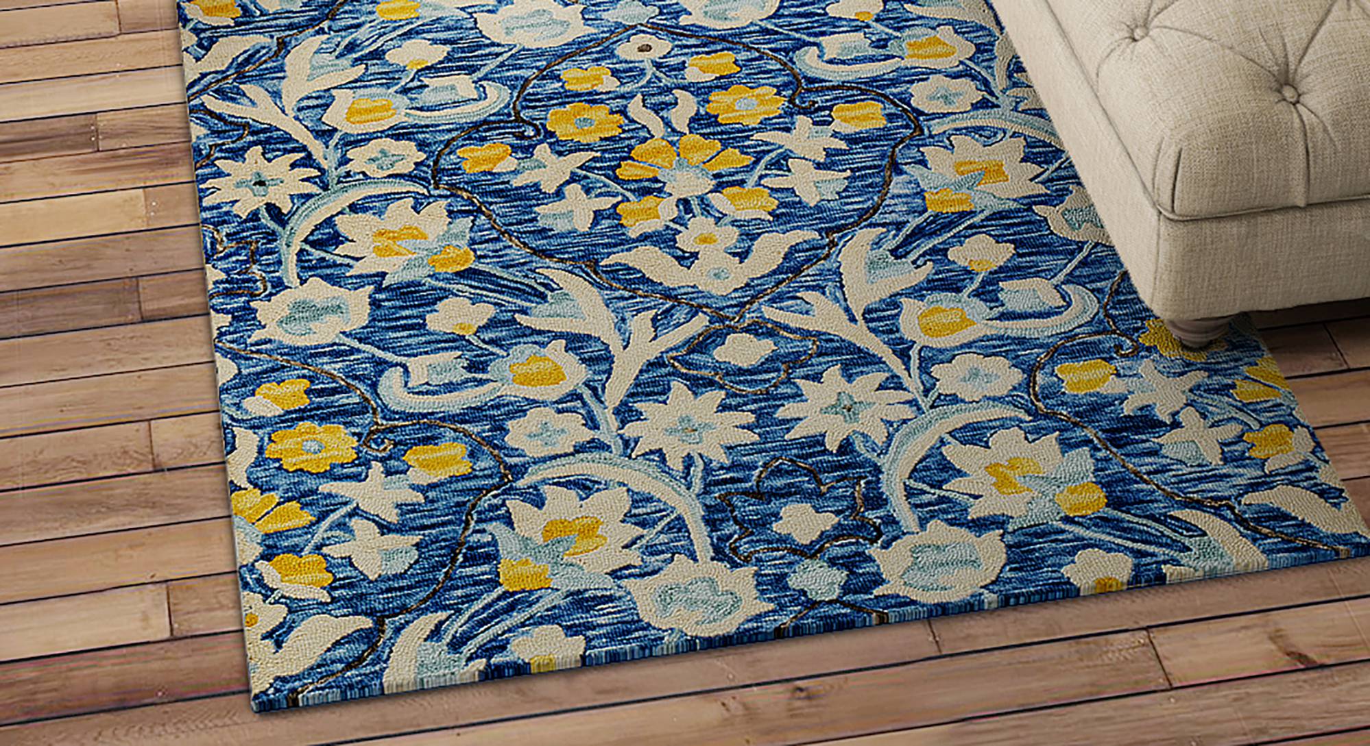 Blue Floral Hand Tufted Wool 8 X 5 Feet Carpet - Urban Ladder