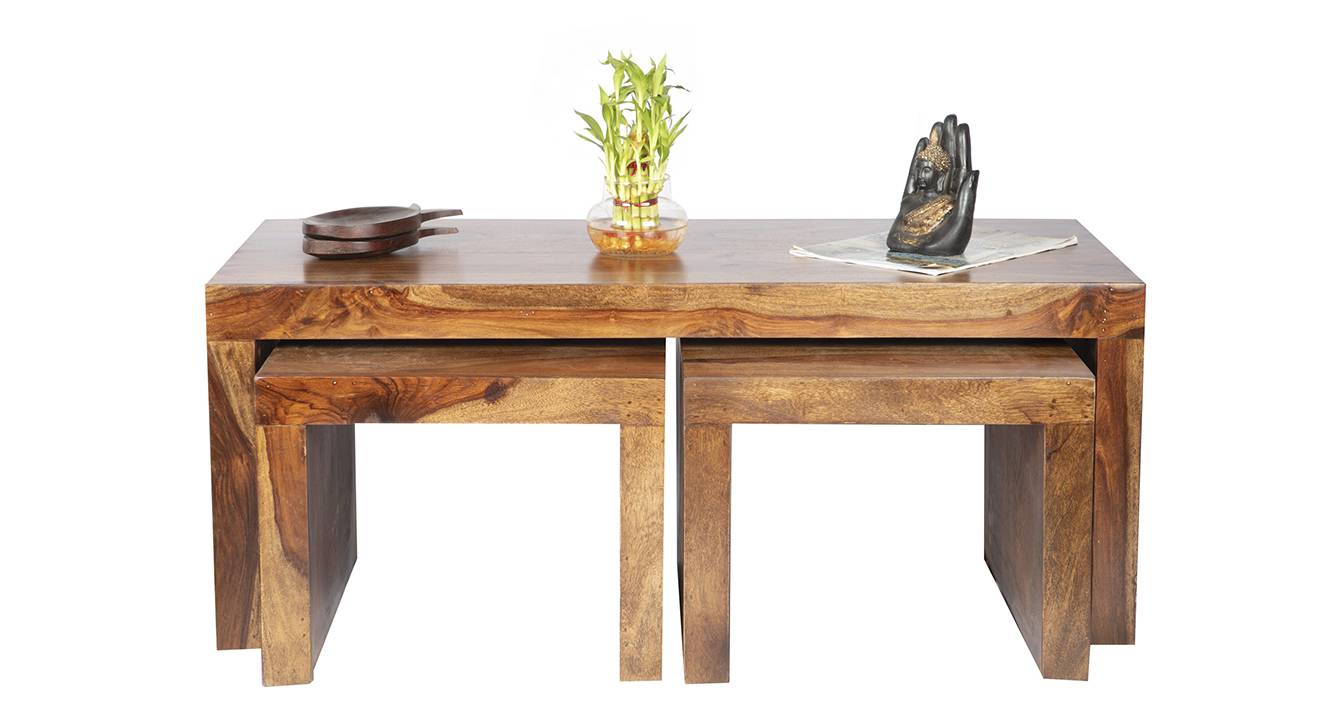 Robert Rectangular Solid Wood Coffee Table in Teak Finish - Urban Ladder