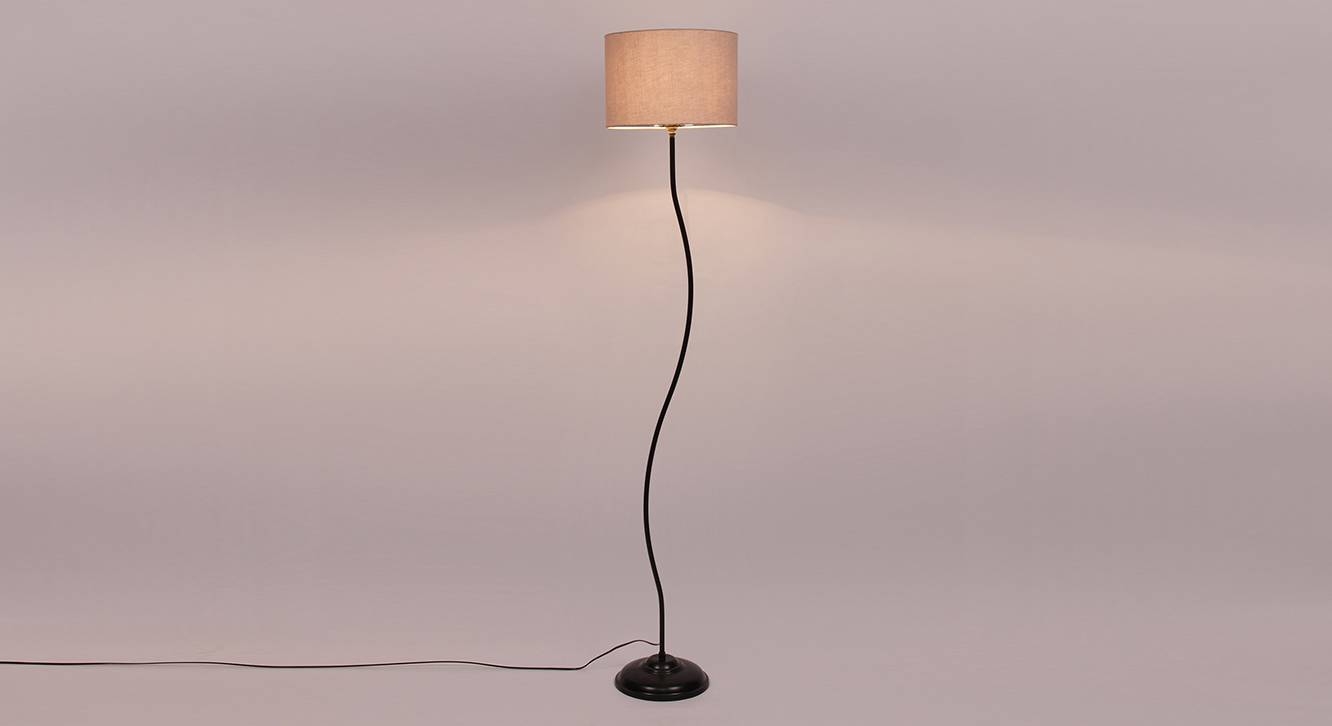 Deven Grey Cotton Shade Floor Lamp - Urban Ladder