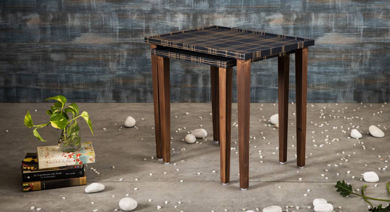 Tesseract Solid Wood Nested Side Table in Pu Paper Finish - Urban Ladder