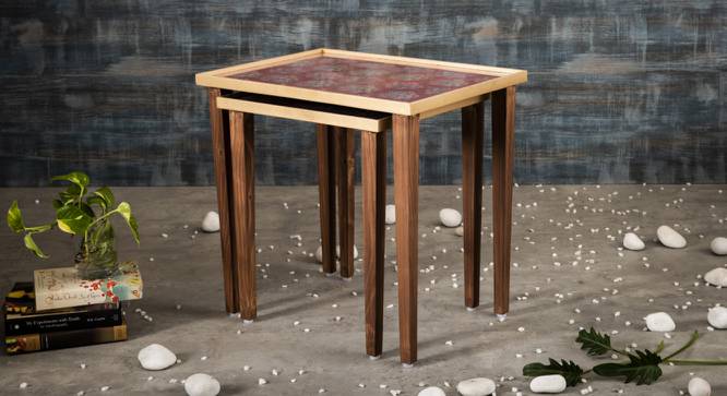 Peach Floral Motifs Solid Wood Side Table in Pink Finish - Urban Ladder