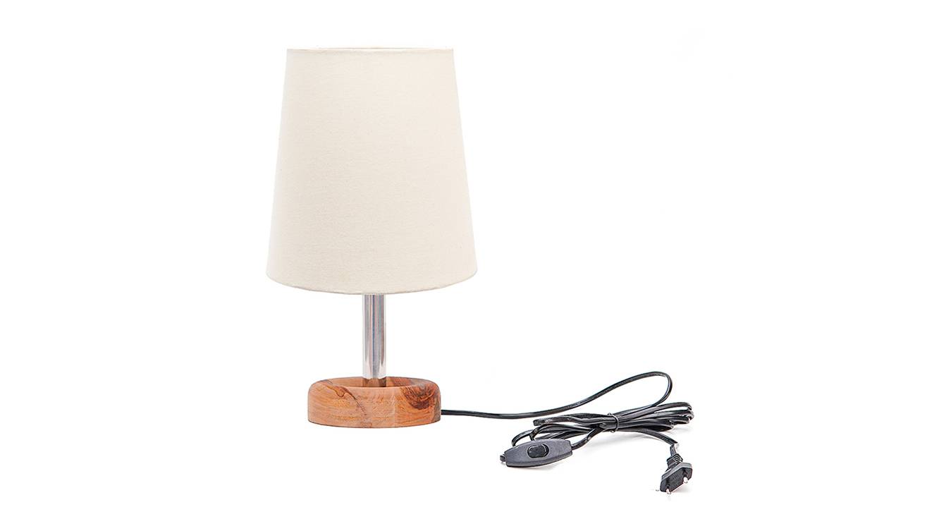 Romilda Off White Cotton Shade Table Lamp With Brown Mango Wood Base ...