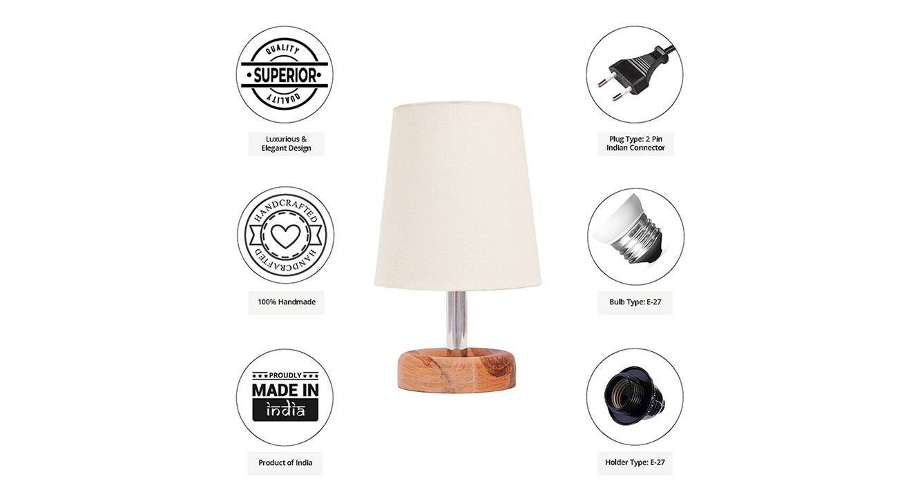 Romilda Off White Cotton Shade Table Lamp With Brown Mango Wood Base ...