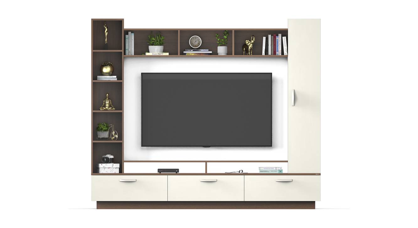 Fenily Engineered Wood TV Unit in Walnut & White Finish - Urban Ladder Fenily Engineered Wood TV Unit in Walnut & White Finish - Urban Ladder
