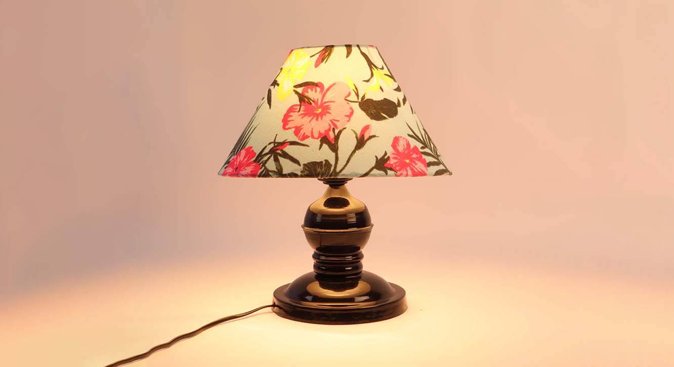 Joni Printed Cotton Shade Table Lamp With Metal Base - Urban Ladder