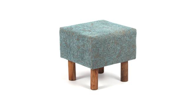 Verona Solid Wood Pouf Stool in Textured Cyan Blue Jackard fabric ...