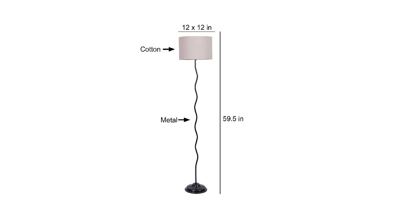 Teigan Grey Fabric Floor Lamp with Black Iron Base - Urban Ladder