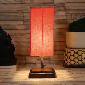 Elliott Orange Cotton Table Lamp With Square Brown Wood Base - Urban Ladder