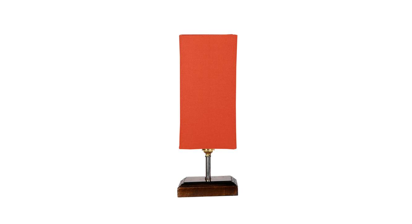 Elliott Orange Cotton Table Lamp With Square Brown Wood Base - Urban Ladder