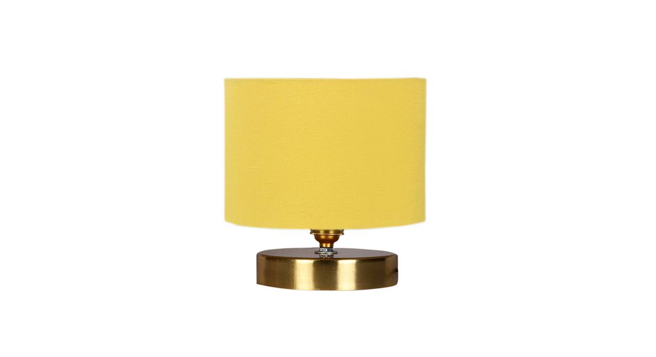 Loki Yellow Cotton Table Lamp With Gold Wood Base - Urban Ladder