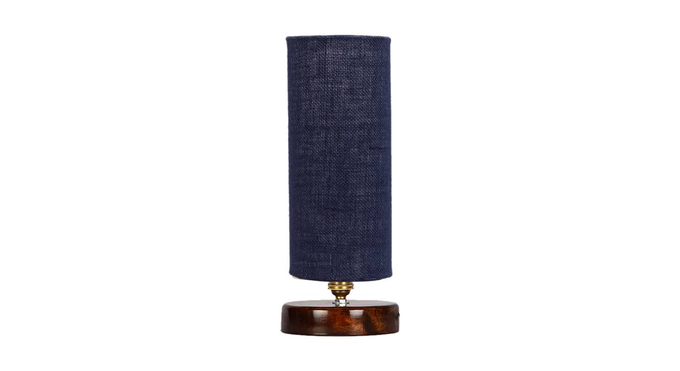 Spencer Blue Jute Table Lamp With Brown Wood Base - Urban Ladder