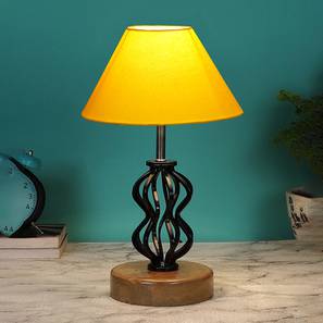 Alexandria Yellow cotton Table lamp with Wood & Iron Base - Urban Ladder