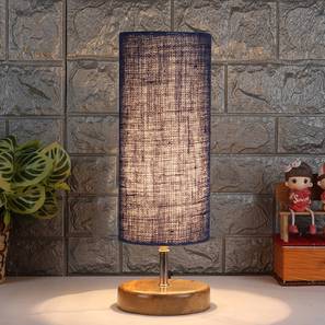Ryleigh Wood Table lamp with Blue Jute Shade - Urban Ladder
