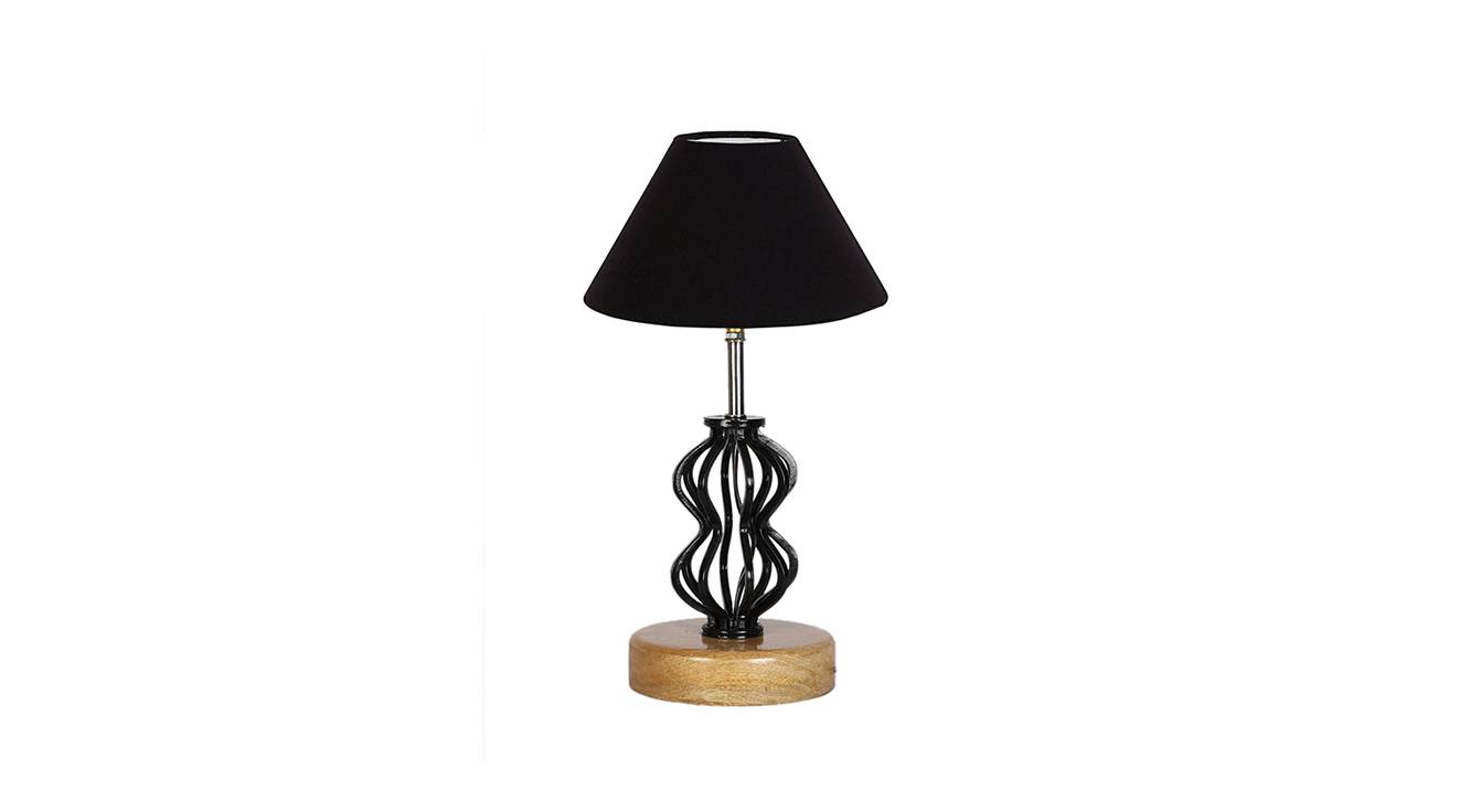 Logan Black cotton Table lamp with Wood & Iron Base - Urban Ladder