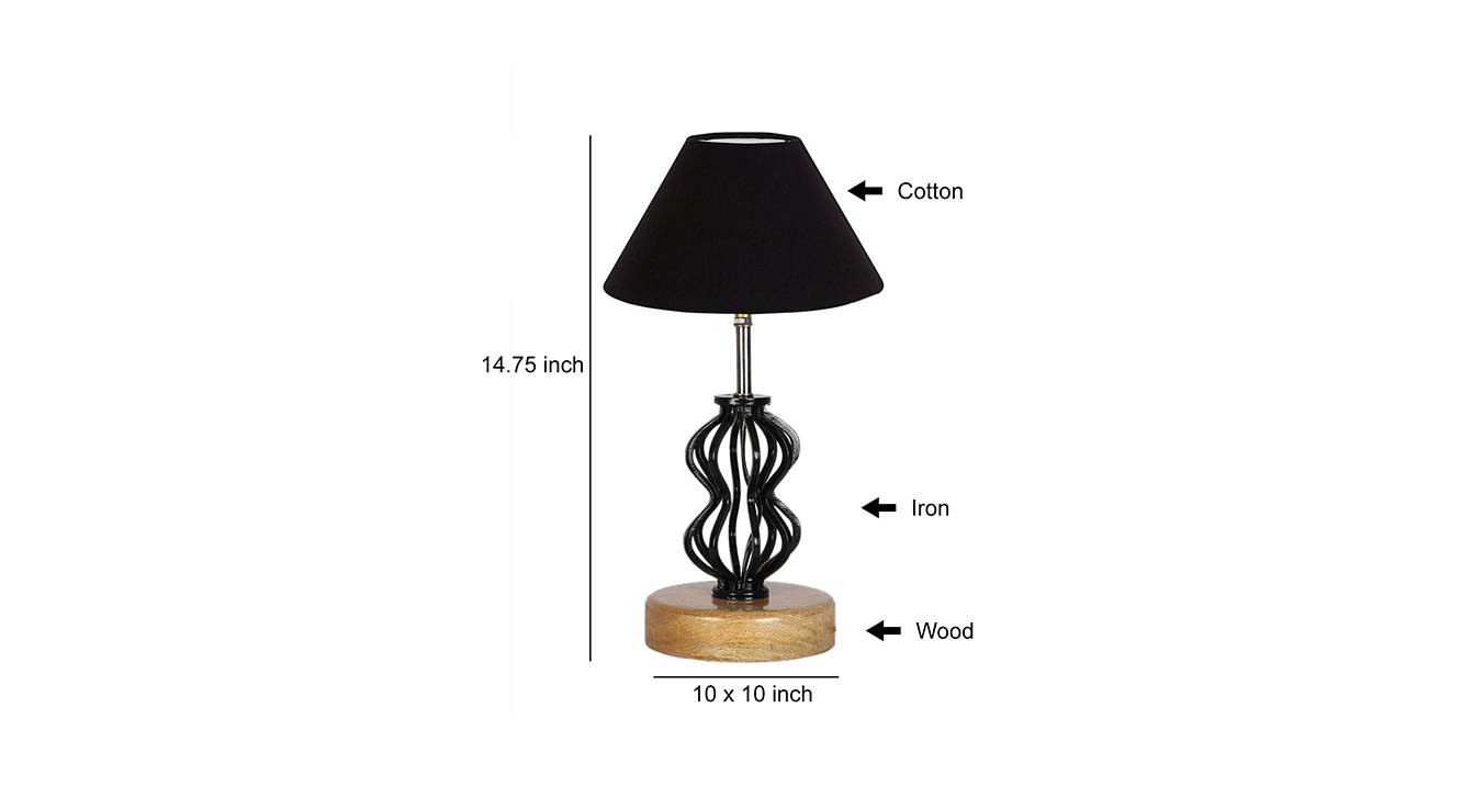 Logan Black cotton Table lamp with Wood & Iron Base - Urban Ladder