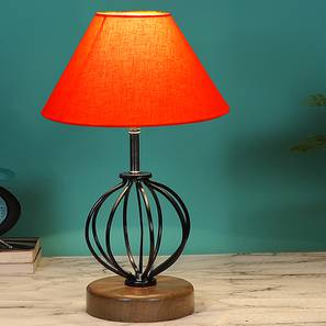 Kaia Orange Cotton Table Lamp With Wood & Iron Base - Urban Ladder