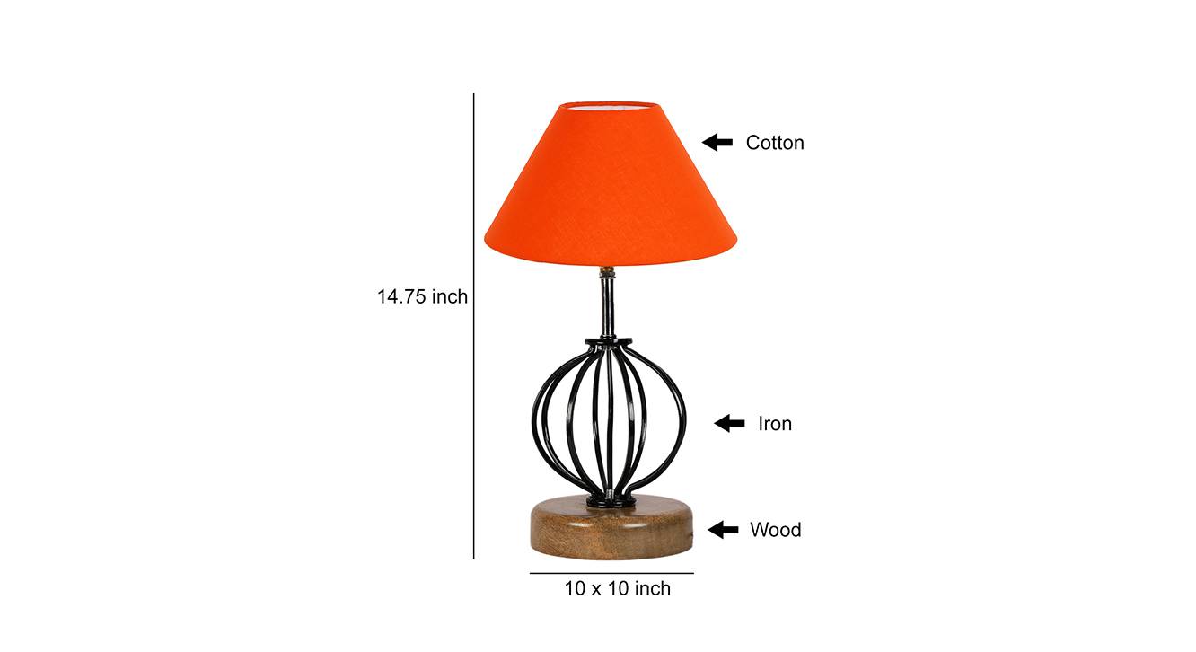 Kaia Orange Cotton Table Lamp With Wood & Iron Base - Urban Ladder