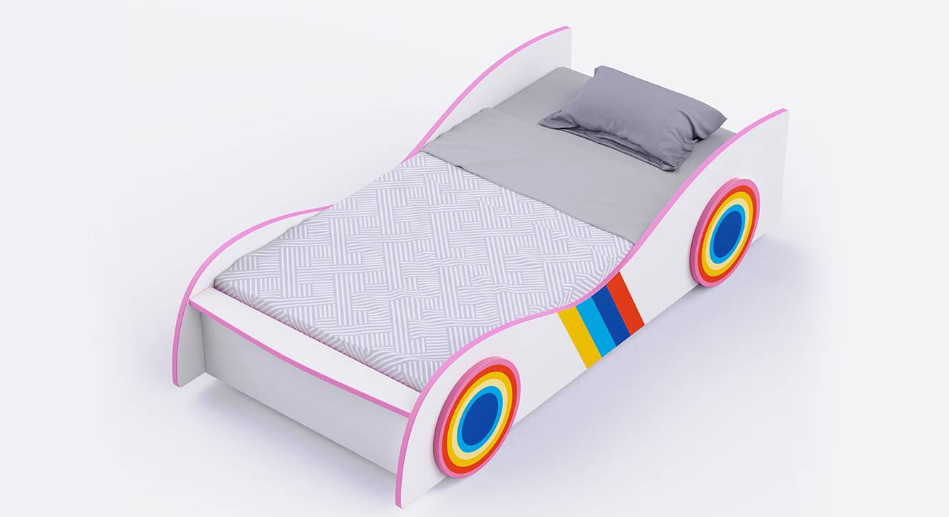 Jelly Engineered Wood Open storage Bed in White Colour - Urban Ladder