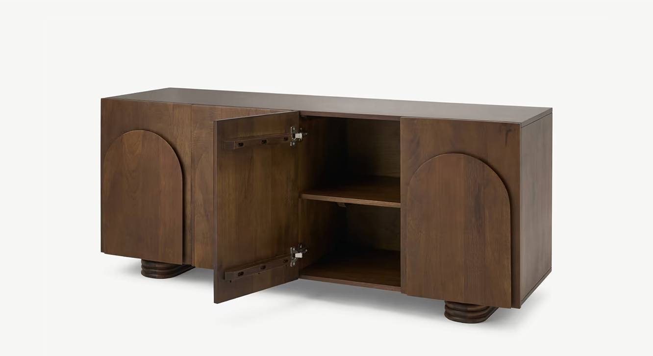 Ribbed Solid Wood Sideboard in Brown Walnut Finish - Urban Ladder