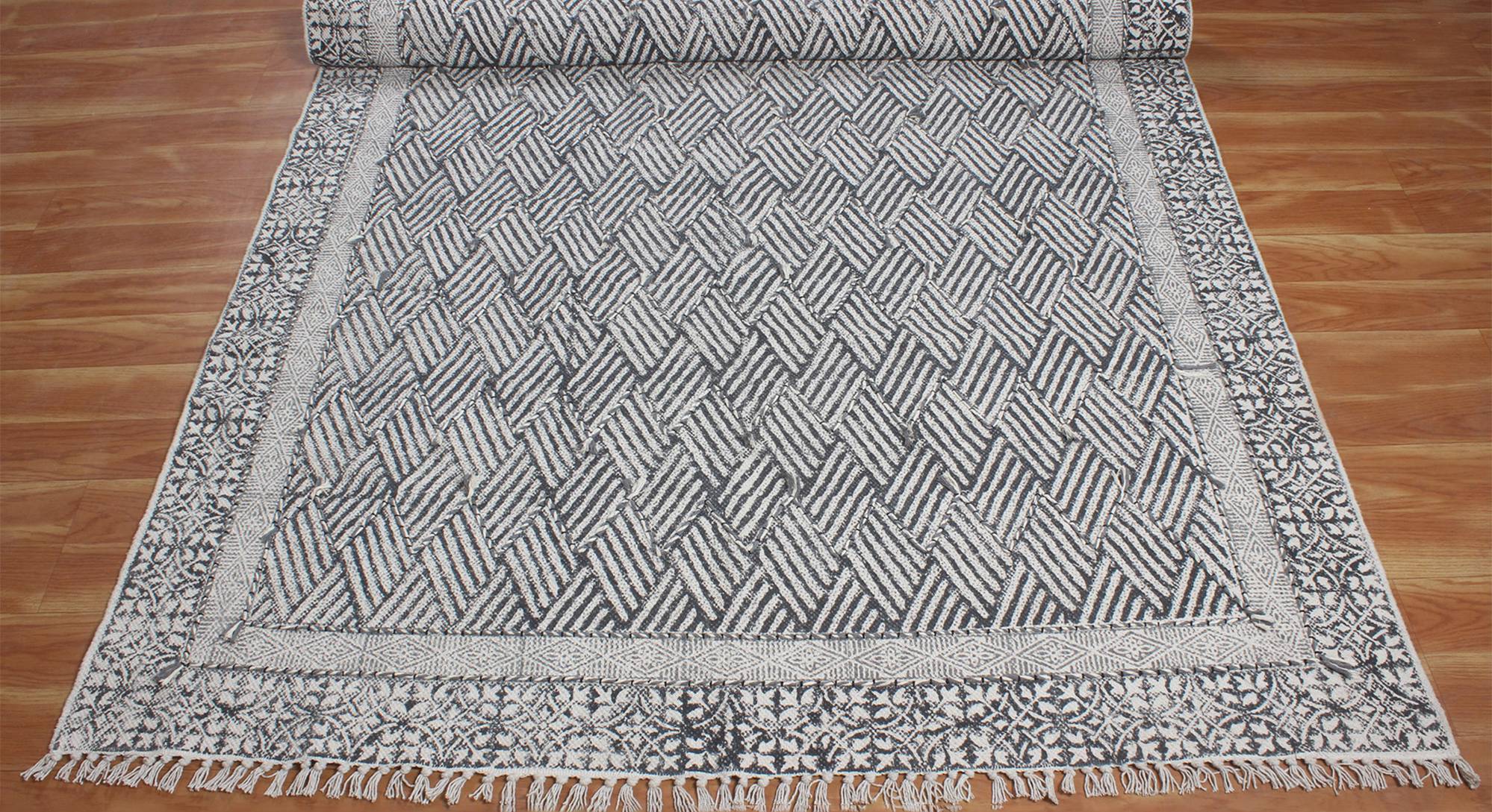 Grey Geometric Woven Cotton Dhurrie - Urban Ladder