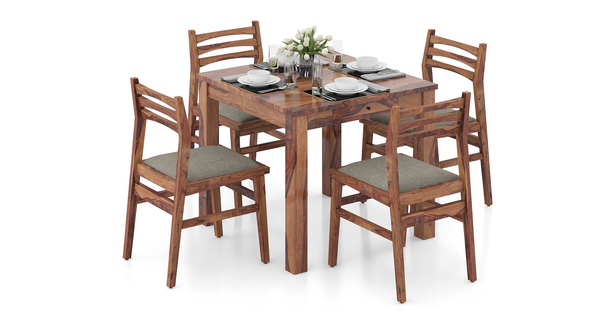 Arabia Solid Wood 4 Seater Dining Table With Set Of 4 Leon Chairs ...