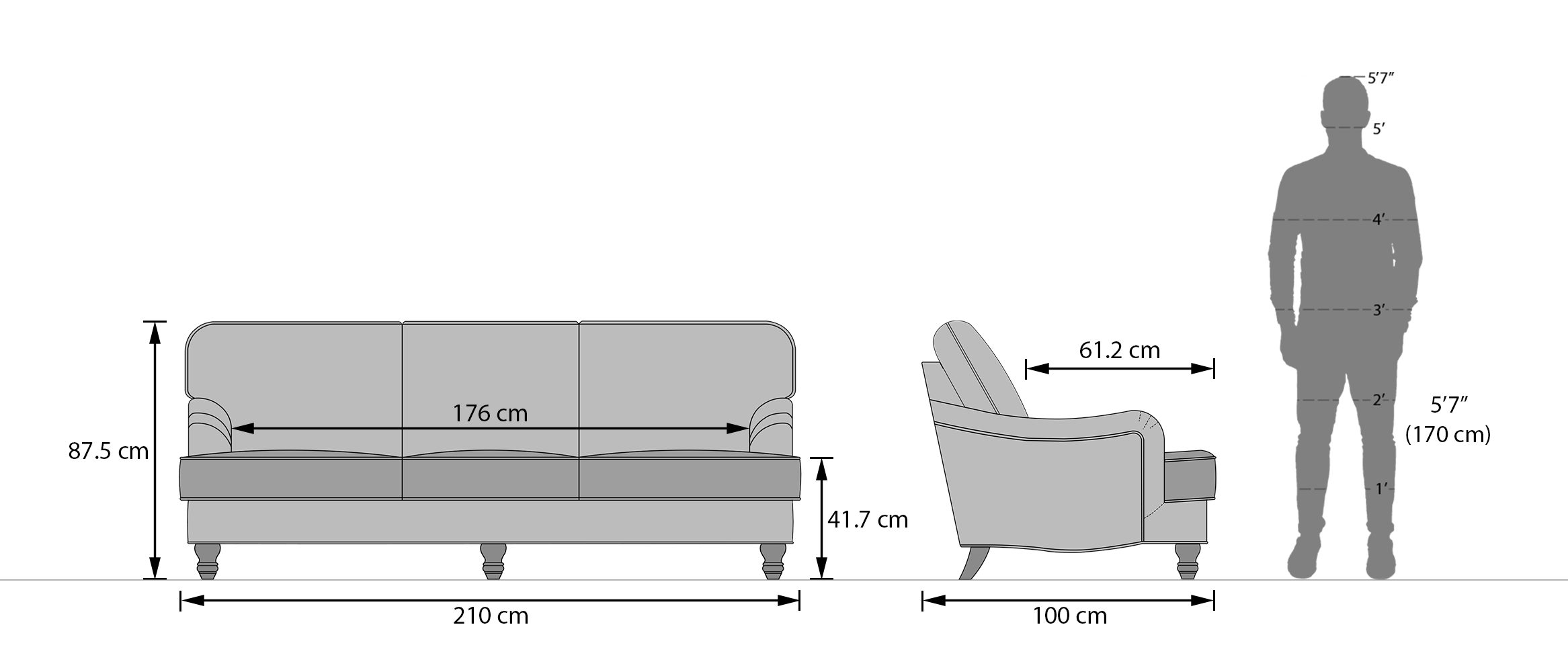 Ophelia Fabric Sofa (Monochrome Paisley) - Urban Ladder