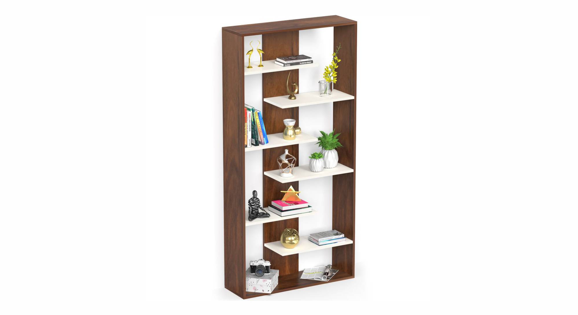 Maxelle Engineered Wood Bookshelf in Brown Maple & Beige - Urban Ladder