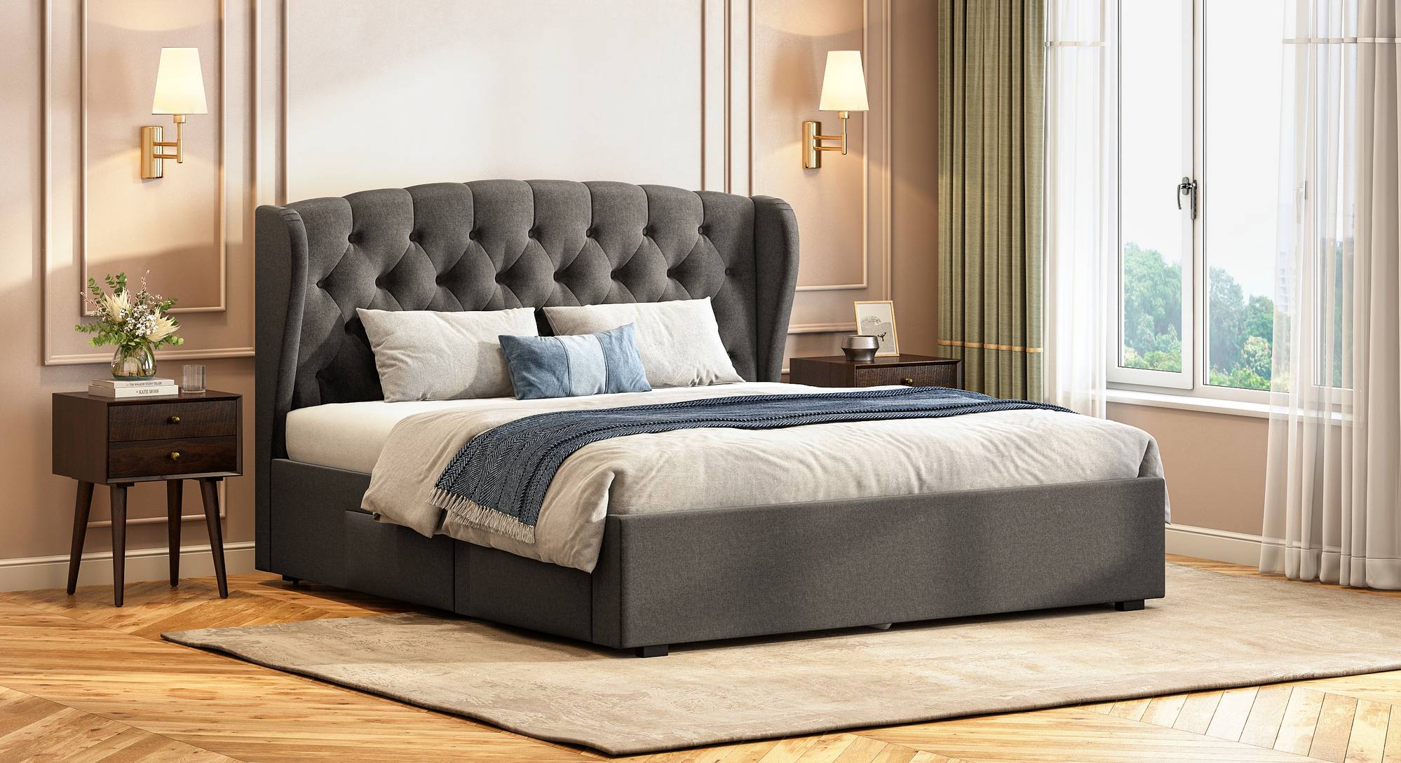 Holmebrook Upholstered Storage Bed Queen Bed Size Urban Grey