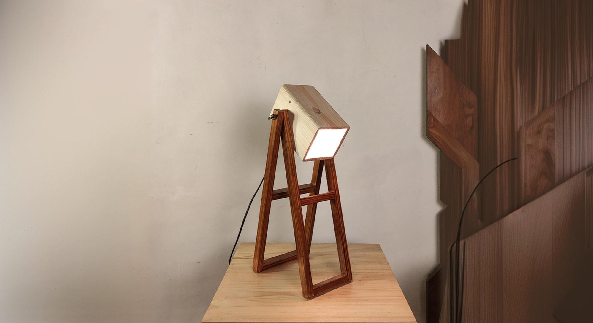 Focal Brown Wooden Table Lamp with Beige Wooden Lampshade - Urban Ladder