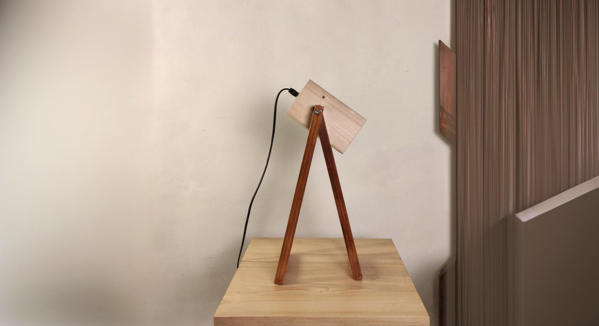 Focal Brown Wooden Table Lamp with Beige Wooden Lampshade - Urban Ladder