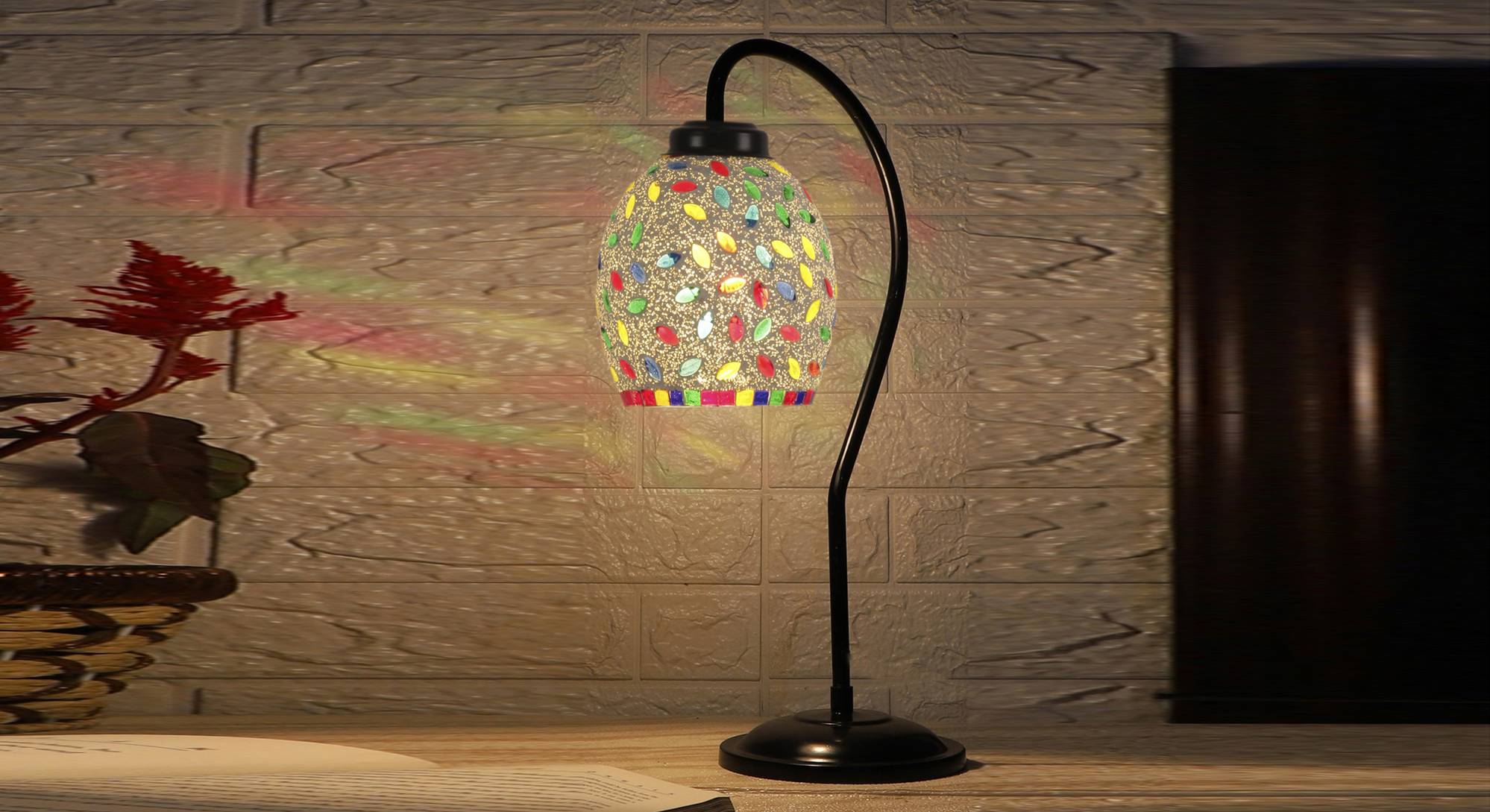 Multicolor Mosaic Glass Curvy Table lamp with Iron Base (EN21) - Urban ...