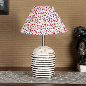 Multicolor cotton with White Brushed Wood Table Lamp -3 - Urban Ladder