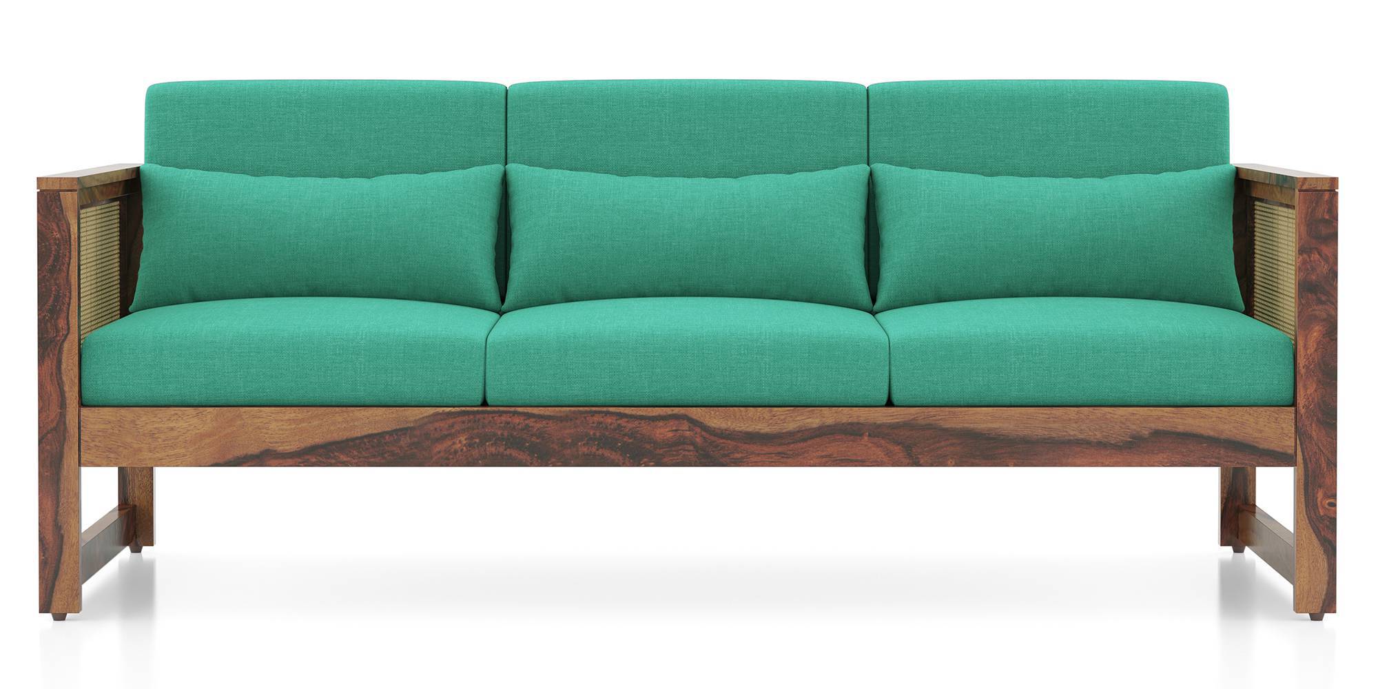 Korai Wooden Sofa Teak Finish Lagoon Green Urban Ladder