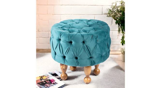 Louisville Acacia Wood Accent Round Pouf Stool in Turquoise Urban Ladder